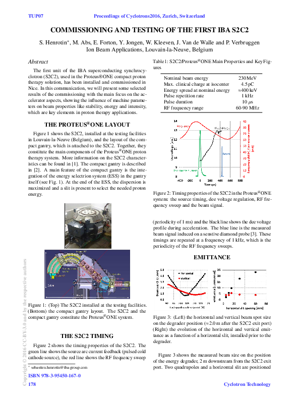 (PDF) Commissioning and Testing of the First IBA S2C2