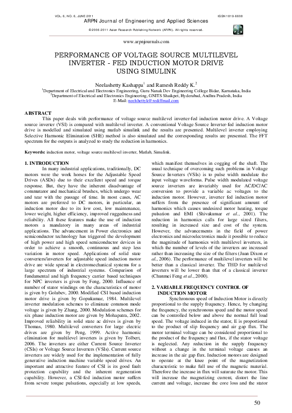 Pdf Performance Of Voltage Source Multilevel Inverter Fed Induction
