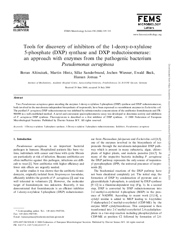 (PDF) Tools for discovery of inhibitors of the 1-deoxy-D-xylulose 5 ...