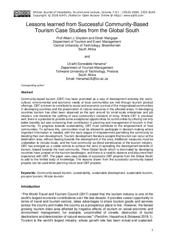 (PDF) Lessons learned from Successful Community-Based Tourism Case ...