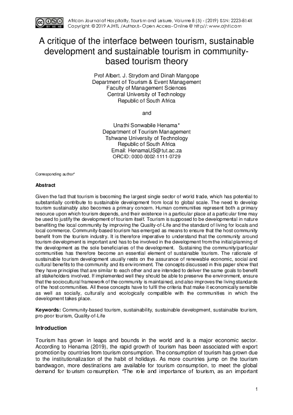 (PDF) A critique of the interface between tourism, sustainable ...