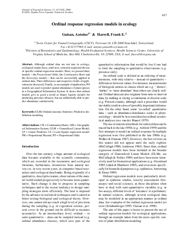 (PDF) Ordinal response regression models in ecology