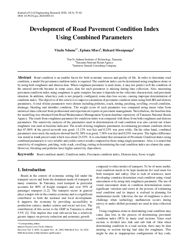 (PDF) Development of Road Pavement Condition Index Using Combined ...