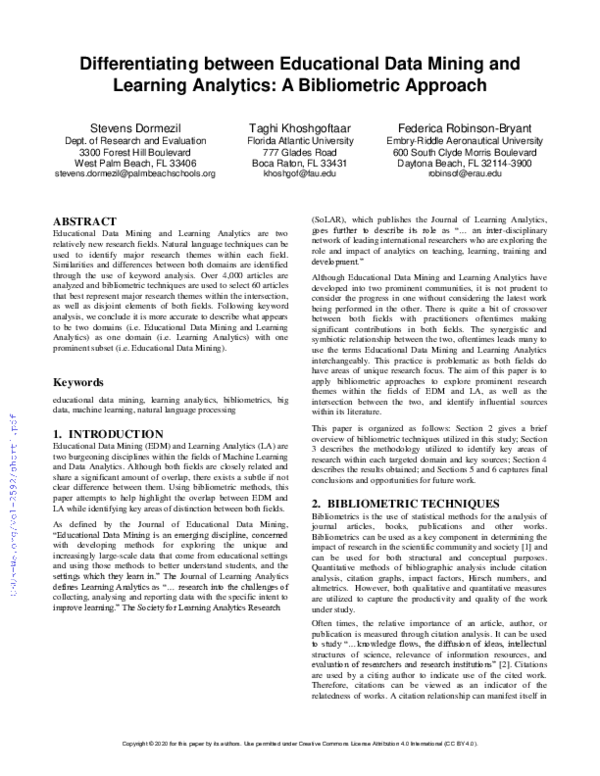 (PDF) Differentiating between Educational Data Mining and Learning Analytics: A Bibliometric ...