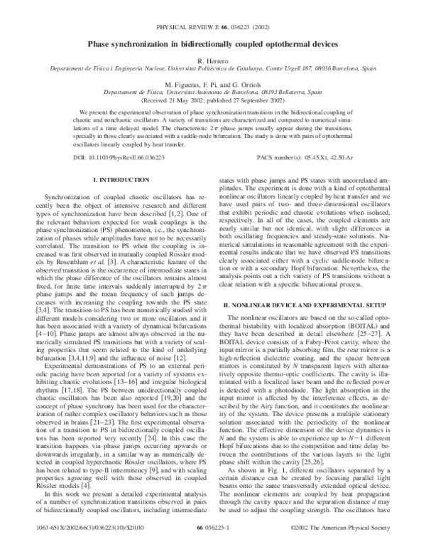 (PDF) Phase synchronization in bidirectionally coupled optothermal devices | Olatunde Akinlade ...
