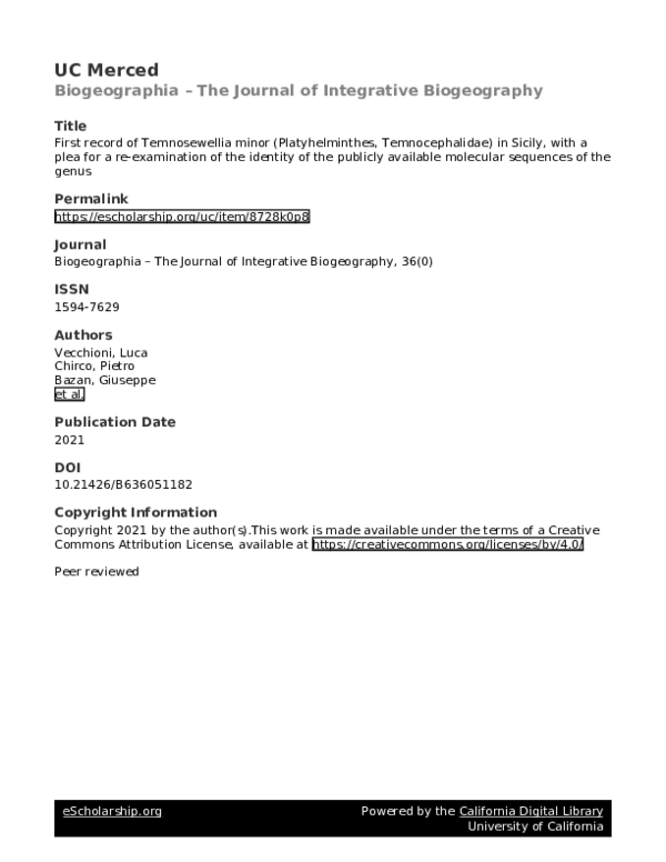 (PDF) First record of Temnosewellia minor (Platyhelminthes ...