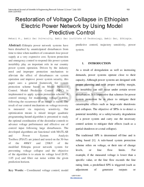 (PDF) Restoration of Voltage Collapse in Ethiopian Electric Power ...