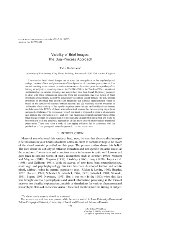 (PDF) Visibility of Brief Images: The Dual-Process Approach* 1