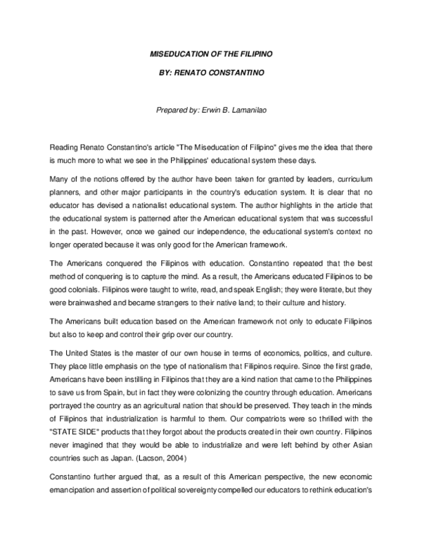(PDF) MISEDUCATION OF THE FILIPINO