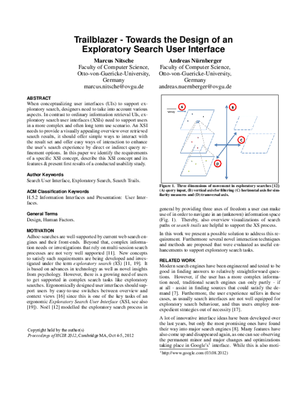 (PDF) Trailblazer-Towards the Design of an Exploratory Search User Interface