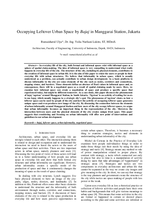 (PDF) Occupying Leftover Urban Space by Bajaj in Manggarai Station, Jakarta