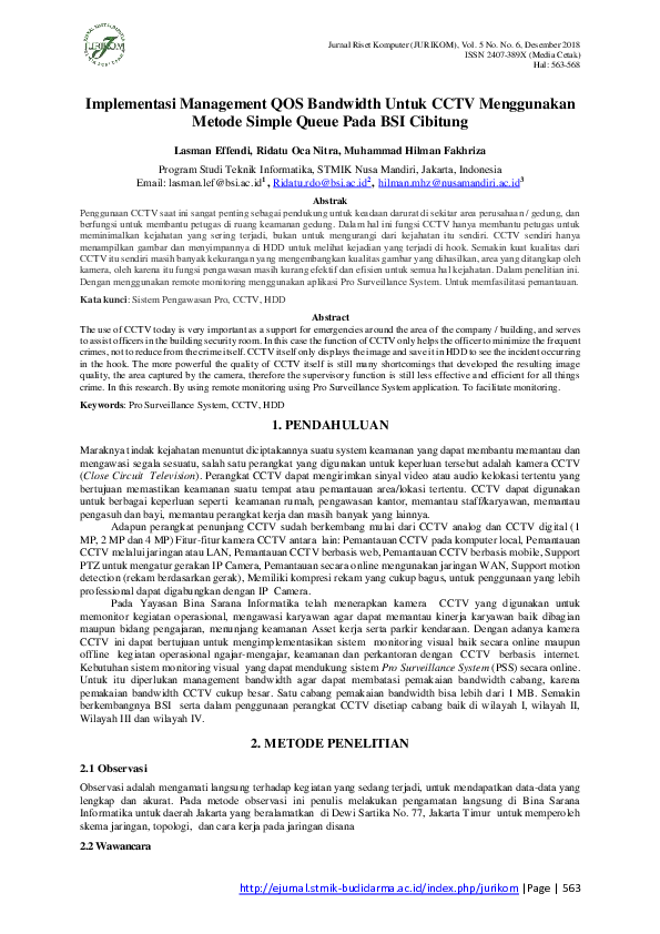 (PDF) Implementasi Management QOS Bandwidth Untuk CCTV Menggunakan Metode Simple Queue Pada BSI ...