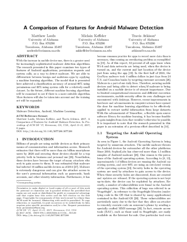 (PDF) Android Malware Detection Feature Comparison