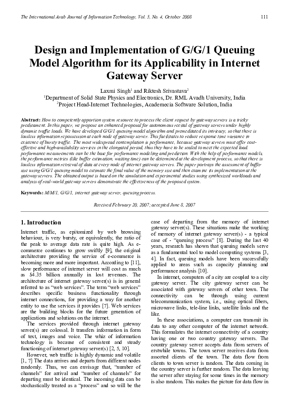 Pdf Design And Implementation Of G G 1 Queuing Model Algorithm For Its Applicability In