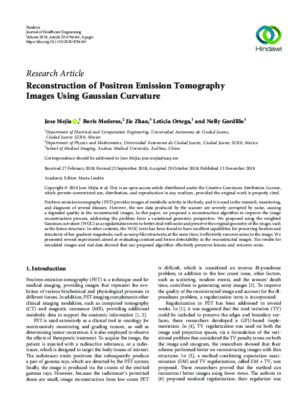 (PDF) Reconstruction of positron emission tomography images using maximum a posteriori and mean ...