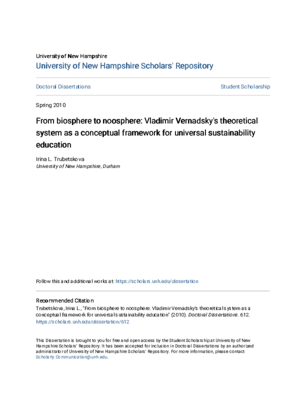 (PDF) From biosphere to noosphere: Vladimir Vernadsky's theoretical system as a conceptual ...