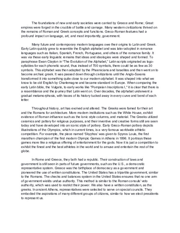 (DOC) Greek and Roman influences in Modern Life