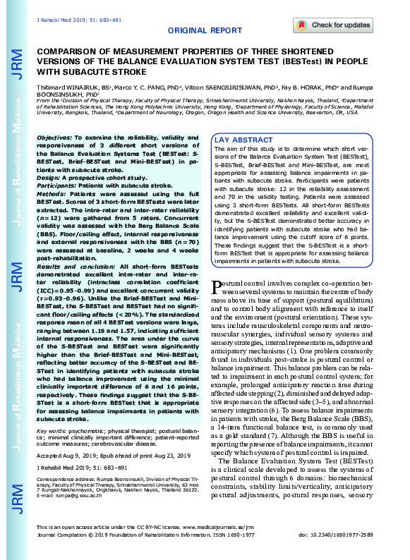(PDF) Comparison of measurement properties of three shortened versions ...