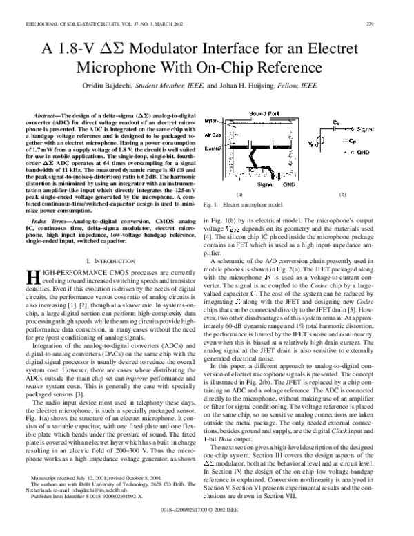 (PDF) A 1.8-V ΔΣ modulator interface for an electret microphone with on ...