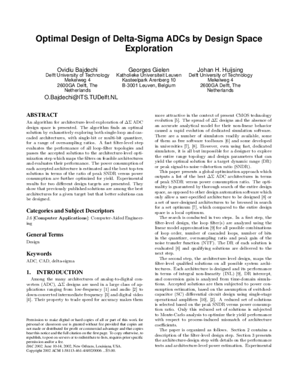 (PDF) Optimal design of delta-sigma ADCs by design space exploration