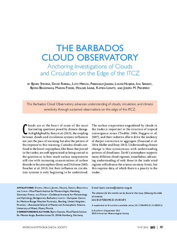 (PDF) The Barbados Cloud Observatory -- Anchoring Investigations of ...