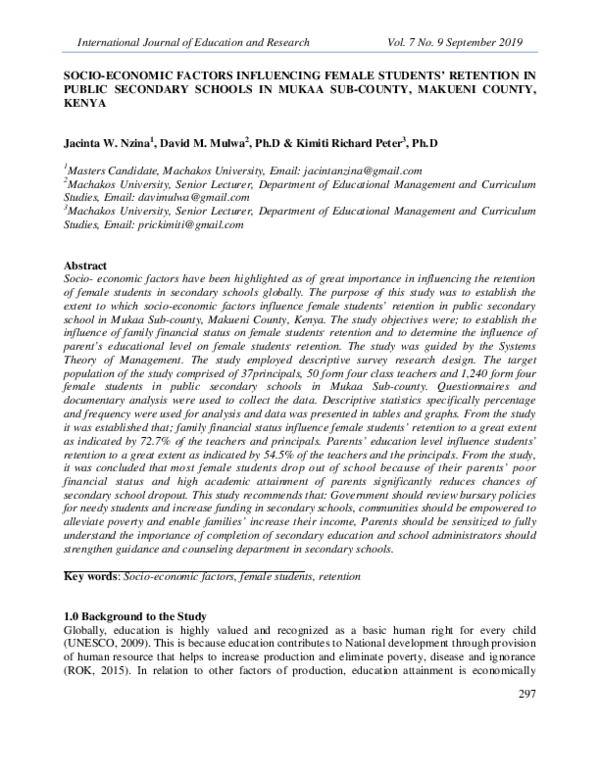 (PDF) Socio-Economic Factors Influencing Female Students’ Retention in ...