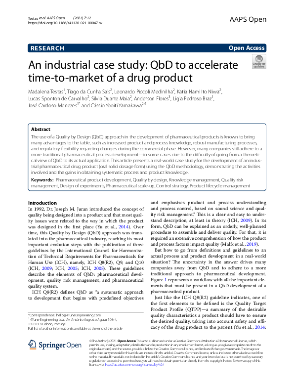 (PDF) An industrial case study: QbD to accelerate time-to-market of a drug product