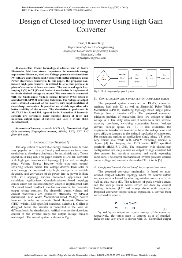 (PDF) Design of Closed-loop Inverter Using High Gain Converter