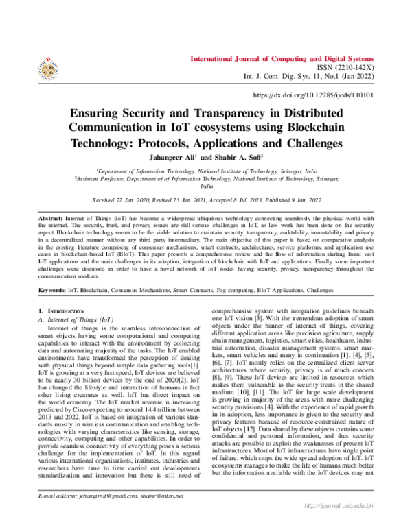 (PDF) Ensuring Security and Transparency in Distributed Communication in IoT ecosystems using ...