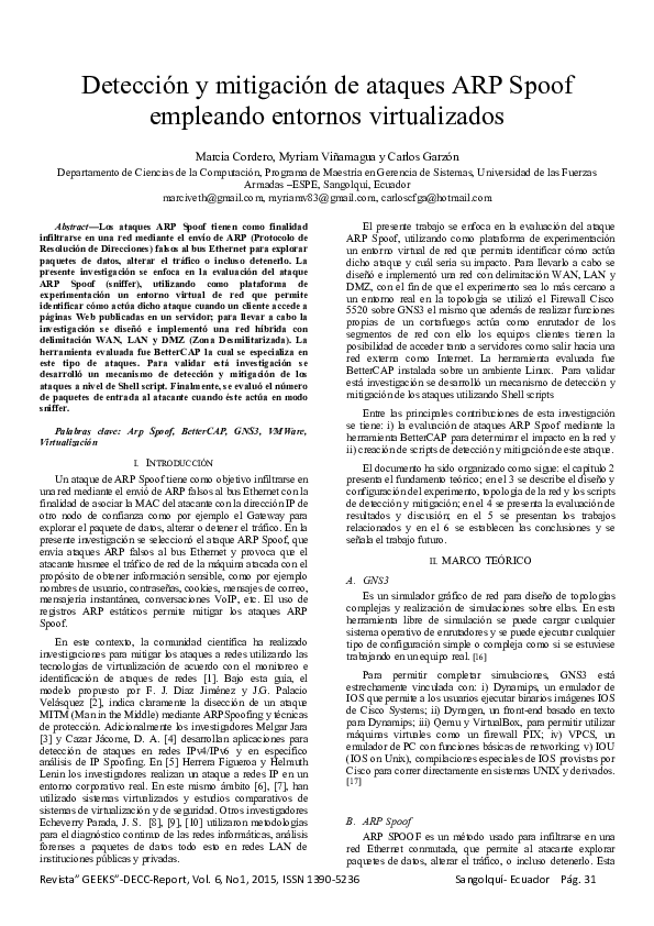 (PDF) Detección y mitigación de ataques ARP Spoof empleando entornos virtualizados
