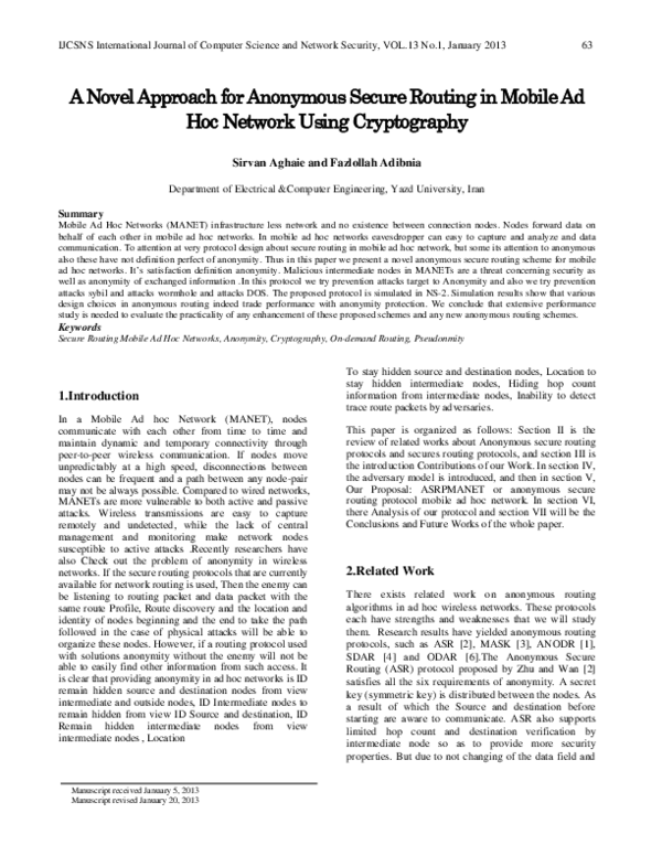Pdf A Novel Approach For Anonymous Secure Routing In Mobile Ad Hoc Network Using Cryptography