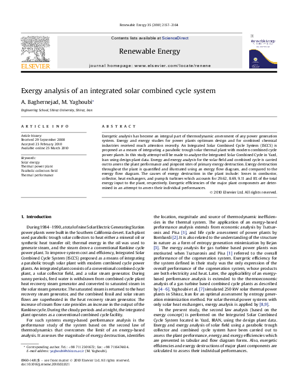 (PDF) Exergy analysis of an integrated solar combined cycle system