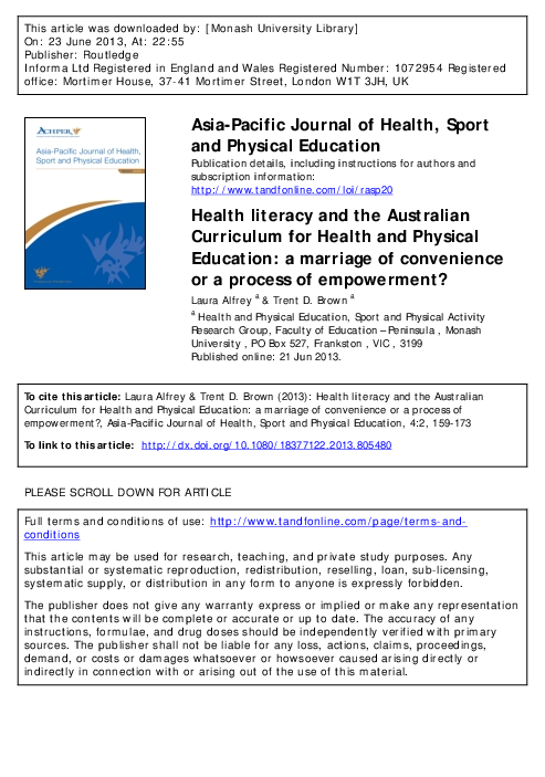 (PDF) Health literacy and the Australian Curriculum for Health and ...