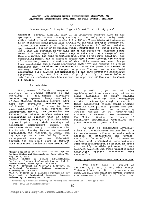 (PDF) Ground- and Surface-Water Interactions Involving an Abandoned ...