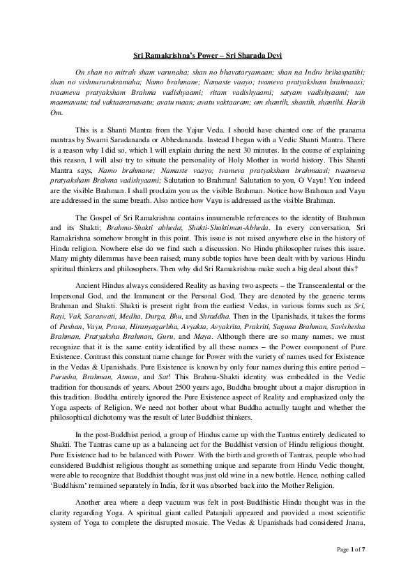(PDF) Sri Ramakrishna's Power - Sri Sharada Devi