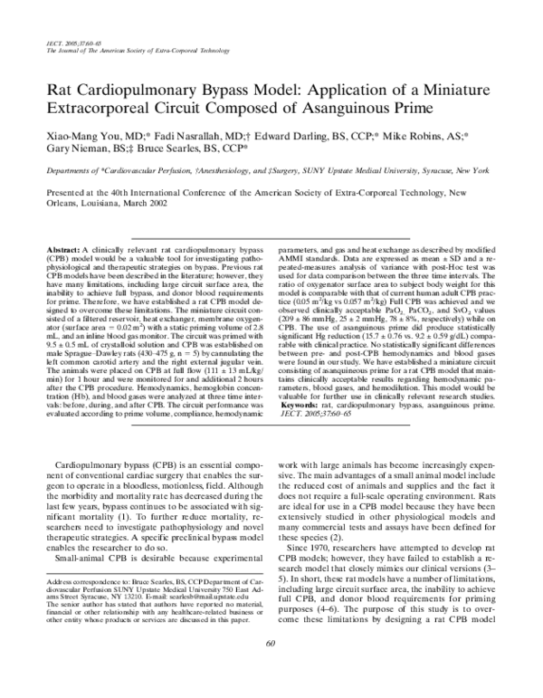 (PDF) Rat cardiopulmonary bypass model: application of a miniature ...