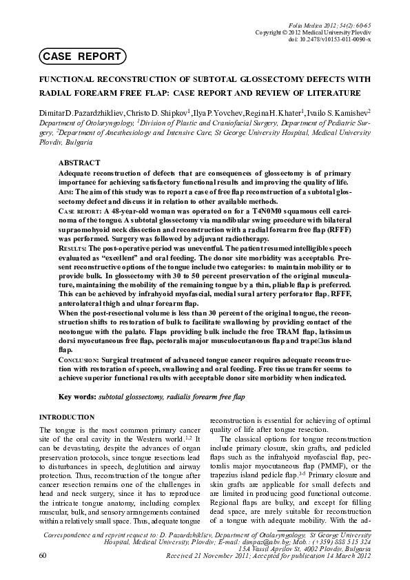 (PDF) Functional reconstruction of subtotal glossectomy defects with ...