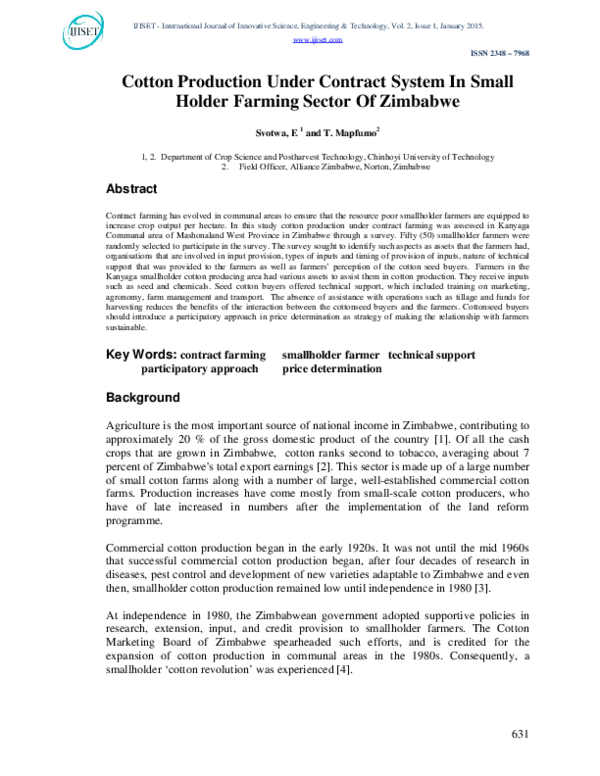 (PDF) Cotton production under contract system in the small holder ...