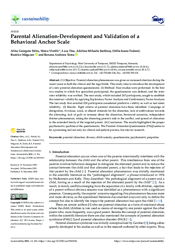 (PDF) Parental Alienation-Development and Validation of a Behavioral ...
