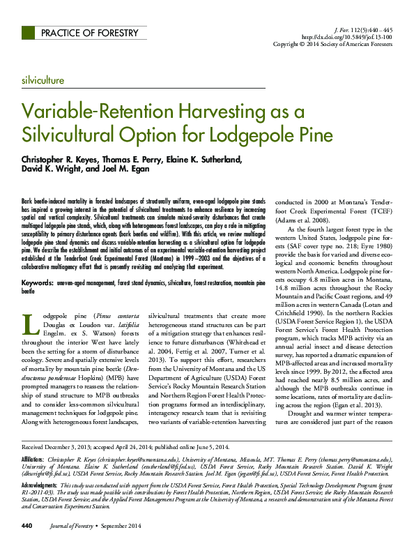 (PDF) Variable-Retention Harvesting as a Silvicultural Option for ...