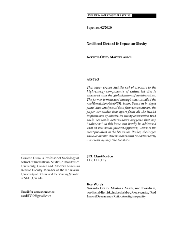 (PDF) Neoliberal Diet and its Impact on Obesity