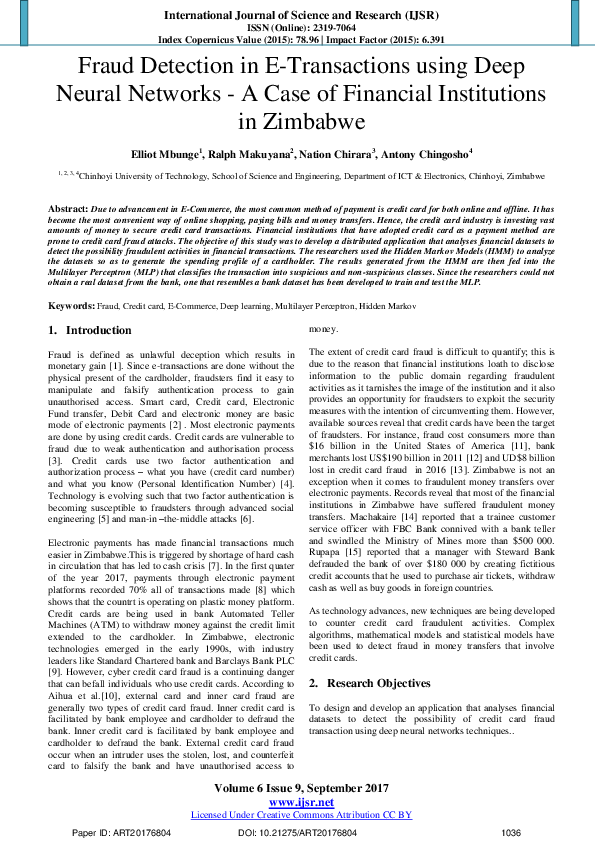 (PDF) Fraud Detection in E-Transactions using Deep Neural Networks -A Case of Financial ...