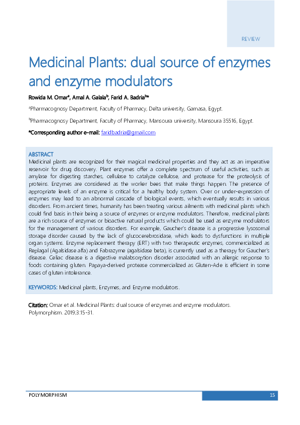 (PDF) Medicinal Plants: Dual source of enzymes and enzyme modulators
