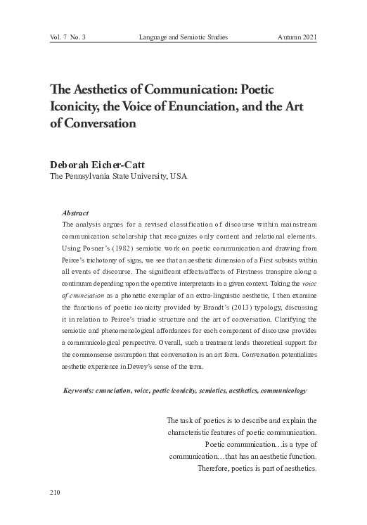 (PDF) The Aesthetics of Communication: Poetic Iconicity, the Voice of ...