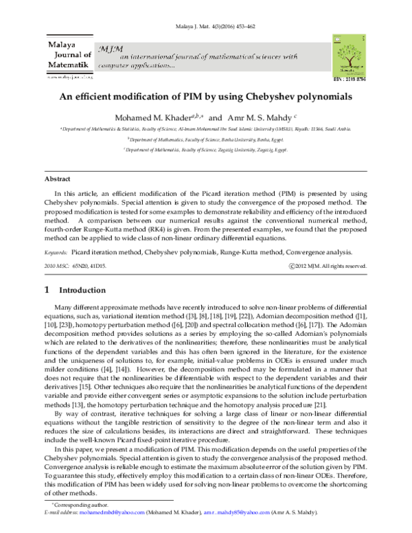 (PDF) An efficient modification of PIM by using Chebyshev polynomials