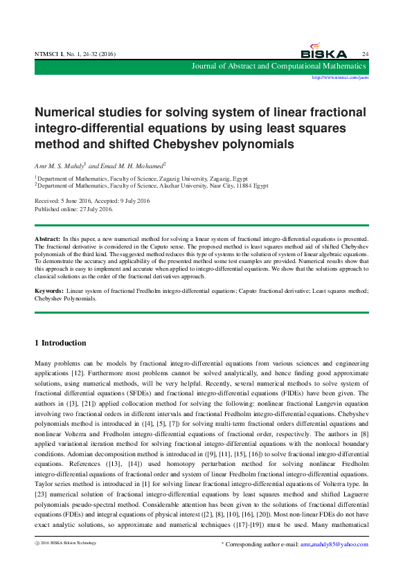 (PDF) Numerical studies for solving System of Linear Fractional Integro-Differential Equations ...