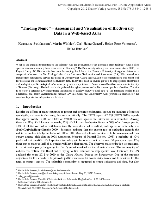 (PDF) Finding Nemo" - Assessment and Visualisation of Biodiversity Data ...