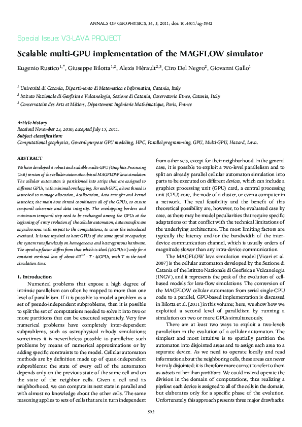 (PDF) Scalable multi-GPU implementation of the MAGFLOW simulator | Alexis Herault - Academia.edu