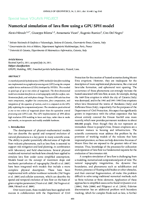 Pdf Numerical Simulation Of Lava Flow Using A Gpu Sph Model
