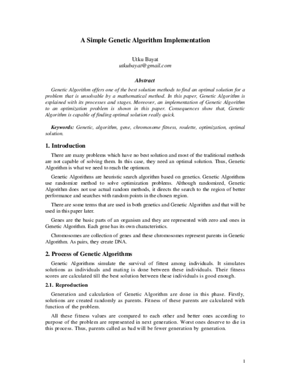 (PDF) A Simple Genetic Algorithm Implementation